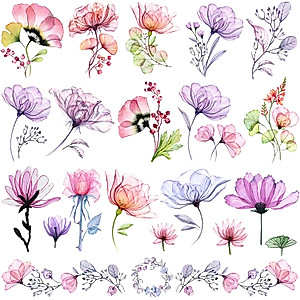 Tazimi 16 Sheets X-Ray Flower Temporary Tattoos for Women, Xray Watercolor Rose Lily Flower Tattoos Arm Fake Flower Tattoo Stickers Body Art Waterproof Tattoo Stickers