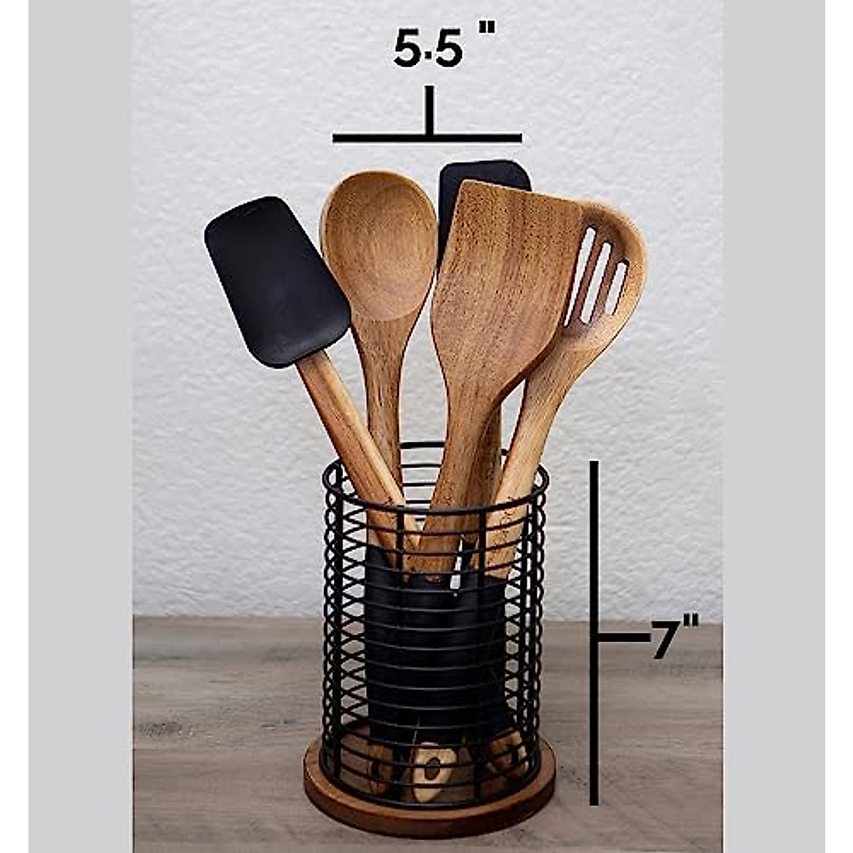 Emerson Ergonomics Wood and Metal Kitchen Utensil Holder Desk Organizer Multi-Purpose Counter Organizer