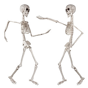 DECORLIFE 2 Pack 36" Skeleton Halloween Decorations, Plastic Posable Skeleton Decor with Movable Joints for Haunted Houses, Lawn, Graveyard, Trunk or Treat (White)