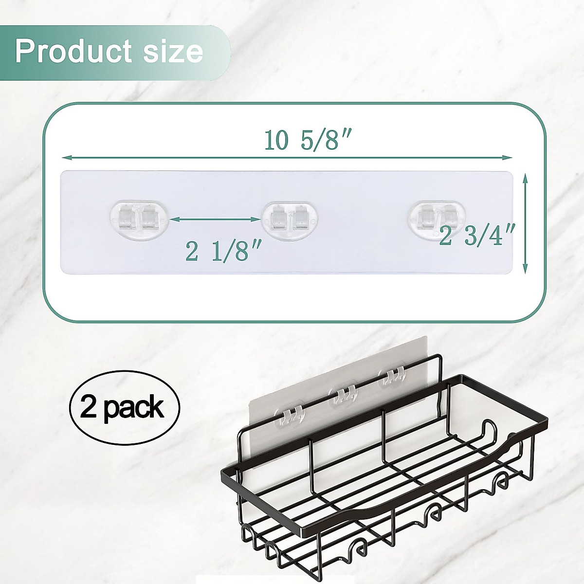 Oasiteege Shower Caddy Replacement Adhesive Strips, 2Pcs Clear Wall Hooks for Hanging Shower Organizer Shelves, Waterproof Plastic Sticky Pads for Bath Tile Inside Bathroom Kitchen, 3 Hooks