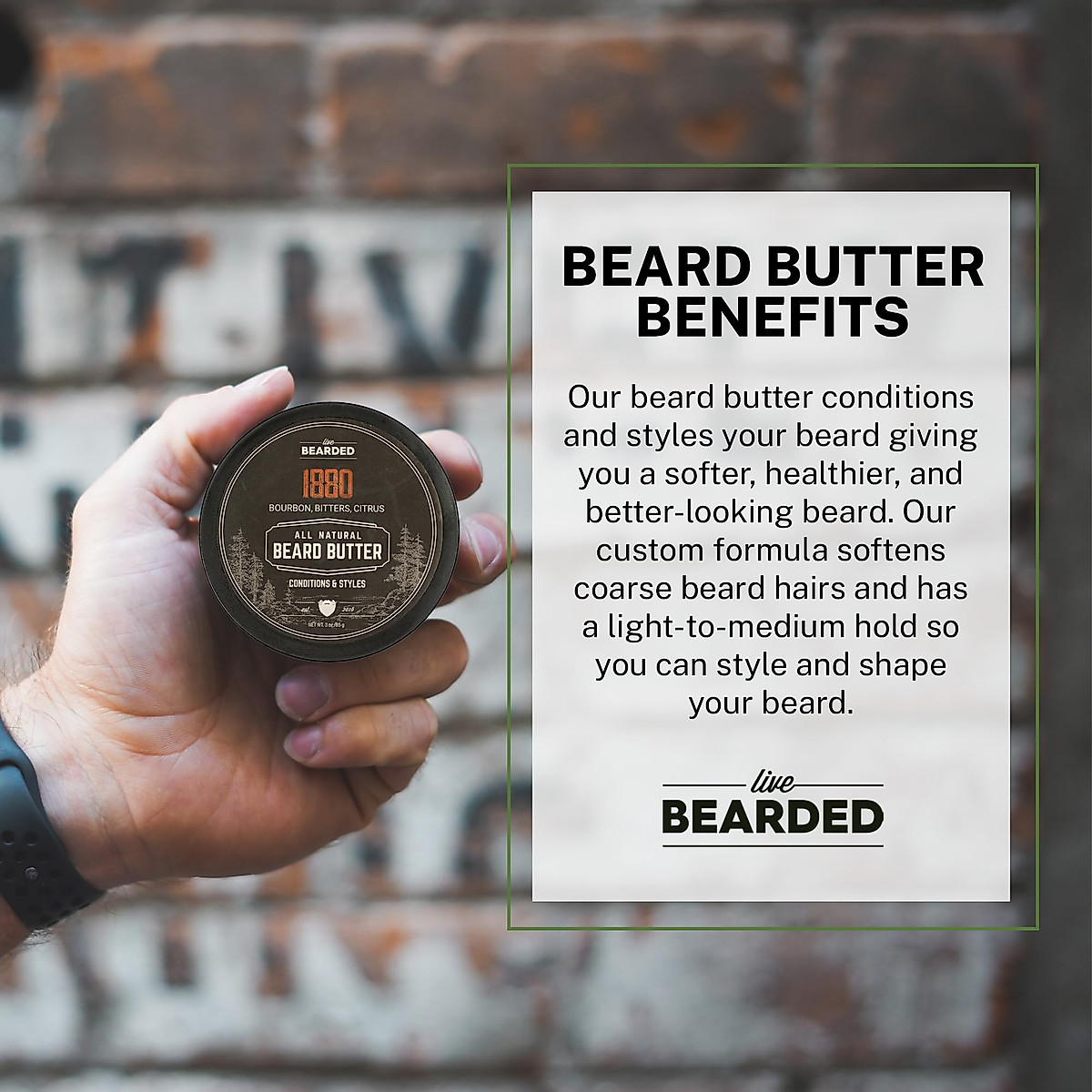 Live Bearded: Beard Butter, Made in USA - 1880, 3oz - Beard Leave in Conditioner, All-Natural Softener with Shea Butter