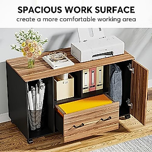 LITTLE TREE Rolling File Cabinet with Drawer and Door,Mobile Filing Cabinet with Storage Shelves and CPU Holder for Home Office,Living Room