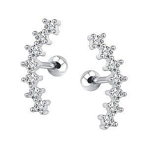 ZS Curve Seven Stud CZ Stud Earrings 316L Stainless Steel Ear Helix Conch Cartilage Piercing (White)