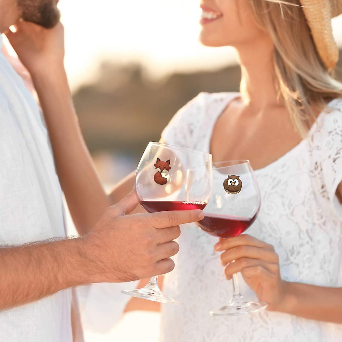 Simply Charmed Fox and Owl Wine Glass Charms - Magnetic Drink Markers for Regular or Stemless Glasses