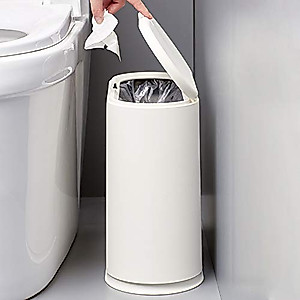 IEEK 10 Liter Rectangular Plastic Trash Can with Press Top Lid,White Modern Wastebasket Thin Trash Cans,2.4 Gallon Garbage Container Bin for Bathroom,Bedroom,Kitchen,Office and Powder Room
