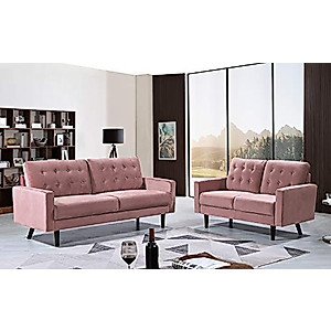 Container Furniture Direct Celestina Mid Century Modern Velvet Upholstered Living Room Sofa, 74.8", Rose