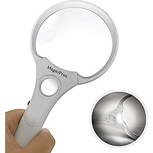 MagniPros 3 Ultra Bright LED Lights 3X 4.5X 25X Power Handheld Reading Magnifying Glass with Light- Ideal for Reading Small Prints, Map, Coins, Inspection and Jewelry Loupe…