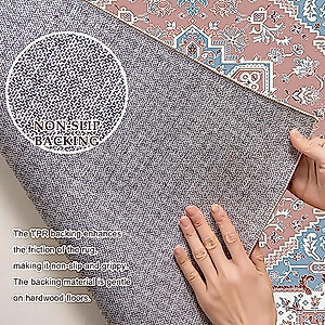 Washable Rug 9'x12' Area Rug for Living Room Bedroom Rug Lightweight Large Area Rug Thin Vintage Rug No Smell Machine Washable Rug Accent Rug for Dining Room Home Kitchen, Blue