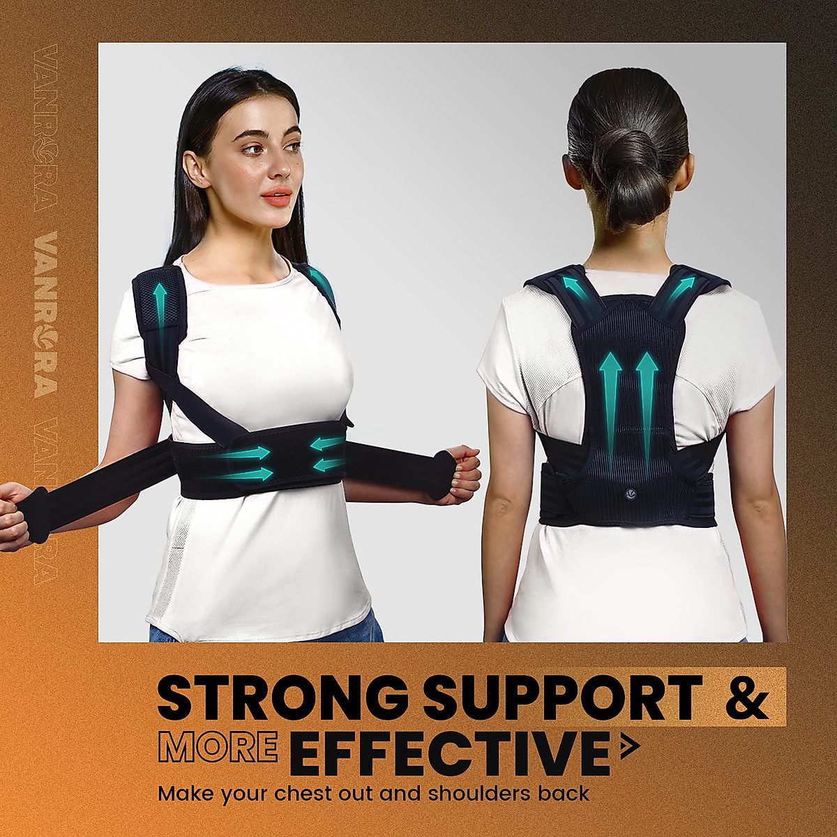 VANRORA Posture Corrector for Women and Men, Back Brace Fully Adjustable & Comfy, Support Straightener for Spine, Back, Neck, Clavicle and Shoulder, Improves Posture and Pain Relief S/M