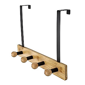 REHETF Over Door Hanger with 4 Wooden Hooks Bamboo Coat Rack for Clothes,Coat,Bag,Robe,Towel,Bedroom,Bathroom,Closet