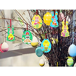 WaaHome Easter Arts and Crafts Kits with 24 Egg and Bunny Cards, Easter Egg Bunny Basket Flowers Stickers Crafts for Kids School Classroom Game Party Favors