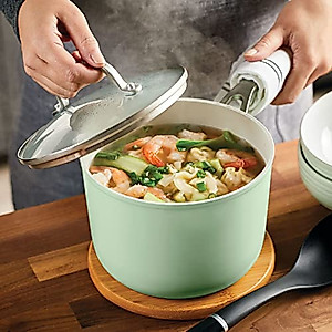 KitchenAid Hard Anodized Ceramic Nonstick Cookware Sauce Pan with Lid, 3 Quart, Pistachio