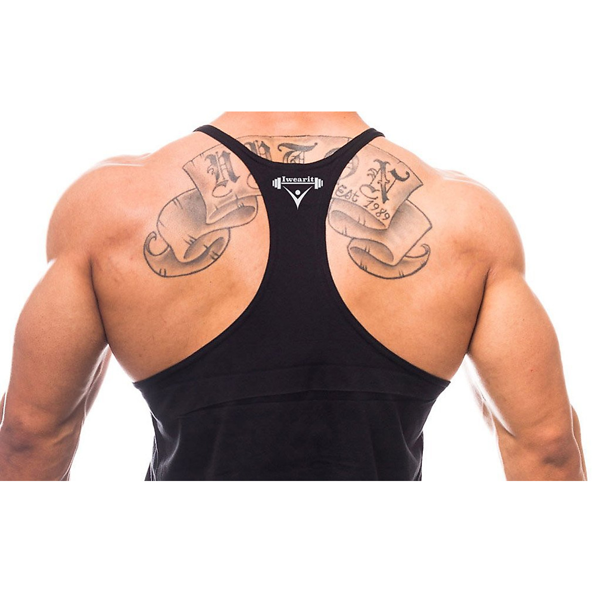 Iwearit Y-Back Muscle Tanktop M-Blk Made in USA