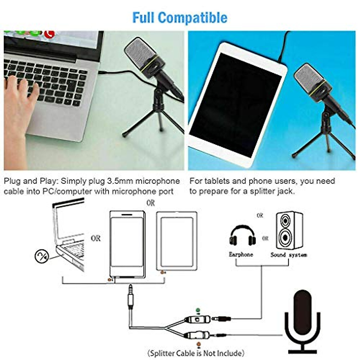 RTBBYU Desktop Wired Microphone Laptop Computer Adjustable Tripod Microphone Online Chatting Live Streaming Mic