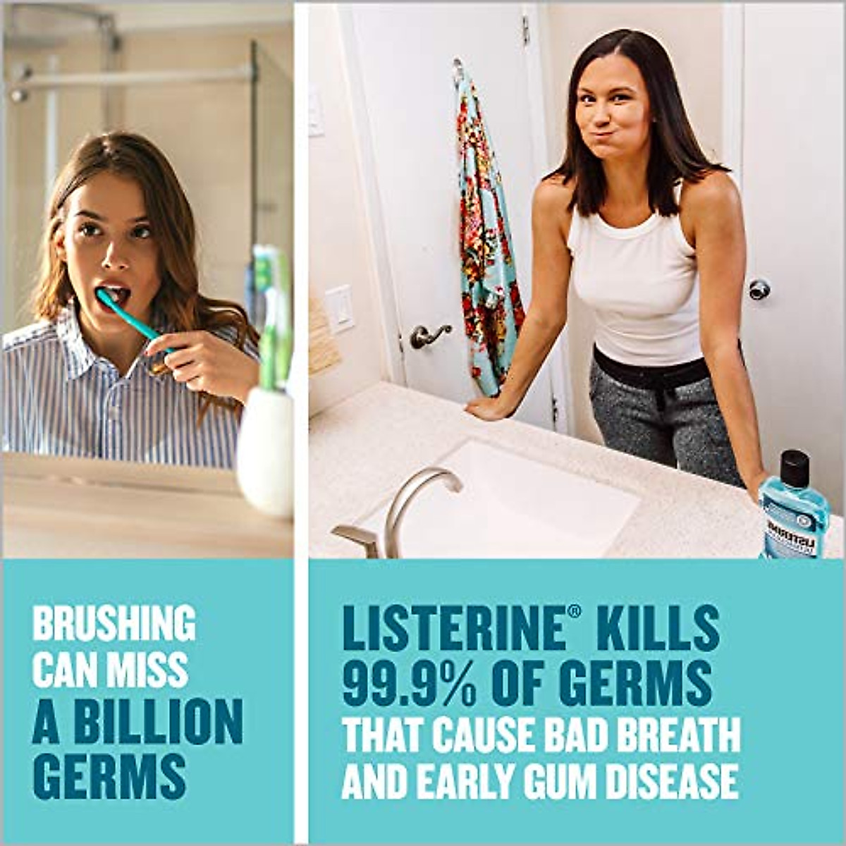 Listerine Cool Mint Antiseptic Mouthwash to Kill 99% of Germs That Cause Bad Breath, Plaque and Gingivitis, Cool Mint Flavor, 1 L (Pack of 2)