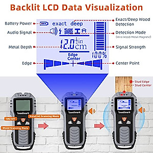 Towallmark Stud Finder Wall Scanner 5 in 1, Electronic Wall Wood Metal Stud Finder, Digital Depth Display in/cm, Positioning Hole for Center & Edge of Wood, AC Wire, Metal Pipe