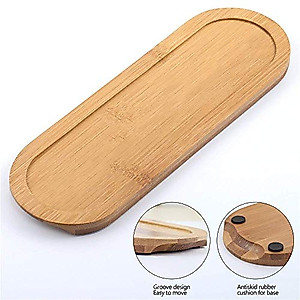 Porcelain Condiment Jar Spice Container with Lids - Bamboo Cap Holder Spot, Ceramic Serving Spoon, Wooden Tray - Best Pottery Cruet Pot for Your Home, Kitchen, Counter. White,170 ML (5.8 OZ), Set of 3