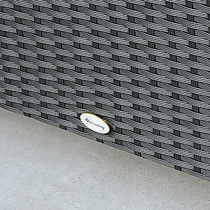 Ousunny Patio Furniture, Wicker Coffee Table, Hand-Woven PE Rattan Side Table with a Tempered Glass Top, 33.5" x 19.75", Black