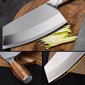 Meat Cleaver Knife, 8" Kitchen Knife Stainless Steel Chinese Chef Knife for Meat Bone Fish Fruit Vegetables Butcher Knife Slicing Cleaver Knife