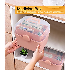 Qudqju Craft Box Organizer Pink Tackle Box Art Storage Box with Handle Sewing Box Organizer First Aid Box Girls Tackle Box Hair Accessories Organizer Travel Makeup Case 3-Layer Crafting Box