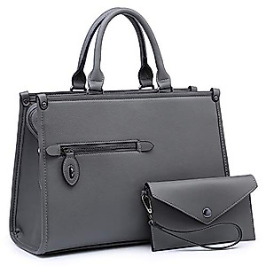 Dasein Purses Handbags for Women Satchel Bags Top Handle Work Tote Bag Shoulder Bag With Matching Wallet (Grey)