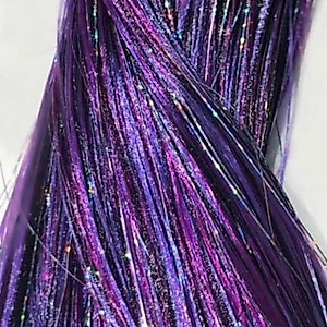 Purple Hair Tinsel Kit Strands, Fairy Hair tinsel kit in Lavender Hair Extensions with beads and loop tool (Purple)