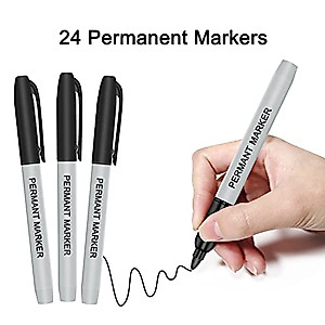 Piochoo Permanent Marker Pens, 24 Counts Black Fine Point Permanent Marker Sets for Writing Doodling Marking Coloring