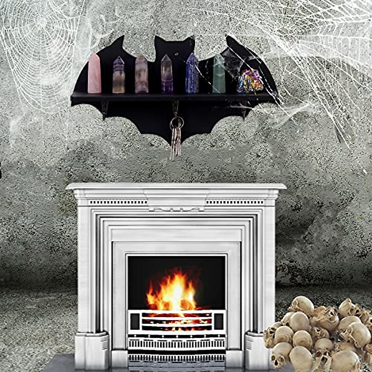 Bat Shelf Coffin Shelf Crystal Shelf Spooky Floating Shelves Goth Decor Bat Shelf,Wooden Gothic Decor for Home, Black Hanging Wooden Shelf for Wall, Witchy Room Decor for Crystal Keys