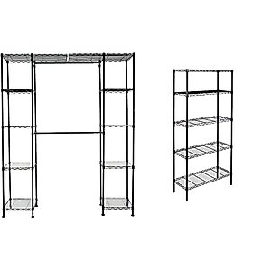 AmazonBasics Expandable Metal Hanging Rack Wardrobe with Shelves, Black & 5-Shelf Adjustable, Heavy Duty Storage Shelving Unit (350 lbs per shelf), Steel Organizer Wire Rack, Black,(36L x 14W x 72H)