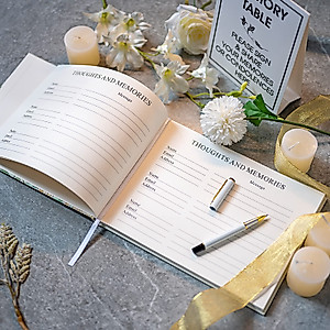 OEICYUA Funeral Guest Book - Hardcover in Loving Memory Guest Sign in Book - Elegant White Flower Decoration - with Share a Memory Table Stand - 200 Guests Entries with Name & Address.