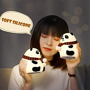 LED Kids Night Light Cute Nursing Night Light Non-Flickering Eye-Caring Lamp-USB Rechargeable, Touch Control, Multi-Color and Warm White Can be Switched, Fabulous Ideal Gift (Panda Round Eyes)