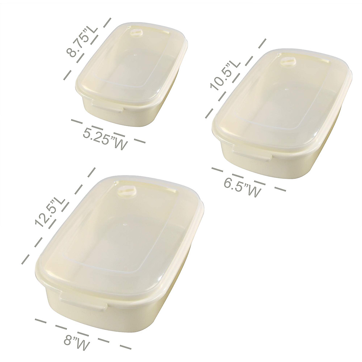 Home-X Rectangle Food Storage Containers, Microwave Cookware, Easy Storage – 21 oz / 27 oz / 81 oz Capacity - Set of 3 – Cream