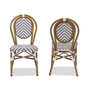 Baxton Studio Alaire Classic French Indoor and Outdoor Grey and White Bamboo Style Stackable 2-Piece Bistro Dining Chair Set