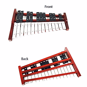 Professional Red Wooden Soprano Glockenspiel Xylophone with 25 Metal Keys for Adults & Kids - Includes 2 Plastic Beaters and Carry Case