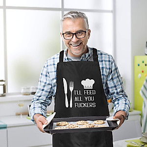 I'll Feed All You - Funny Apron for Men with 2 Pockets Christmas Gifts for Dad, Birthday Gifts for Men, Women, Boyfriend, Husband, Brother, Mom, Friend, BBQ Grilling Aprons for Men