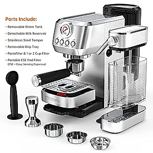 MAttinata Cappuccino Machine and Espresso Machine, 20 Bar Stainless Steel Latte Maker and Espresso Machine for Home with Automatic Milk Frothing System