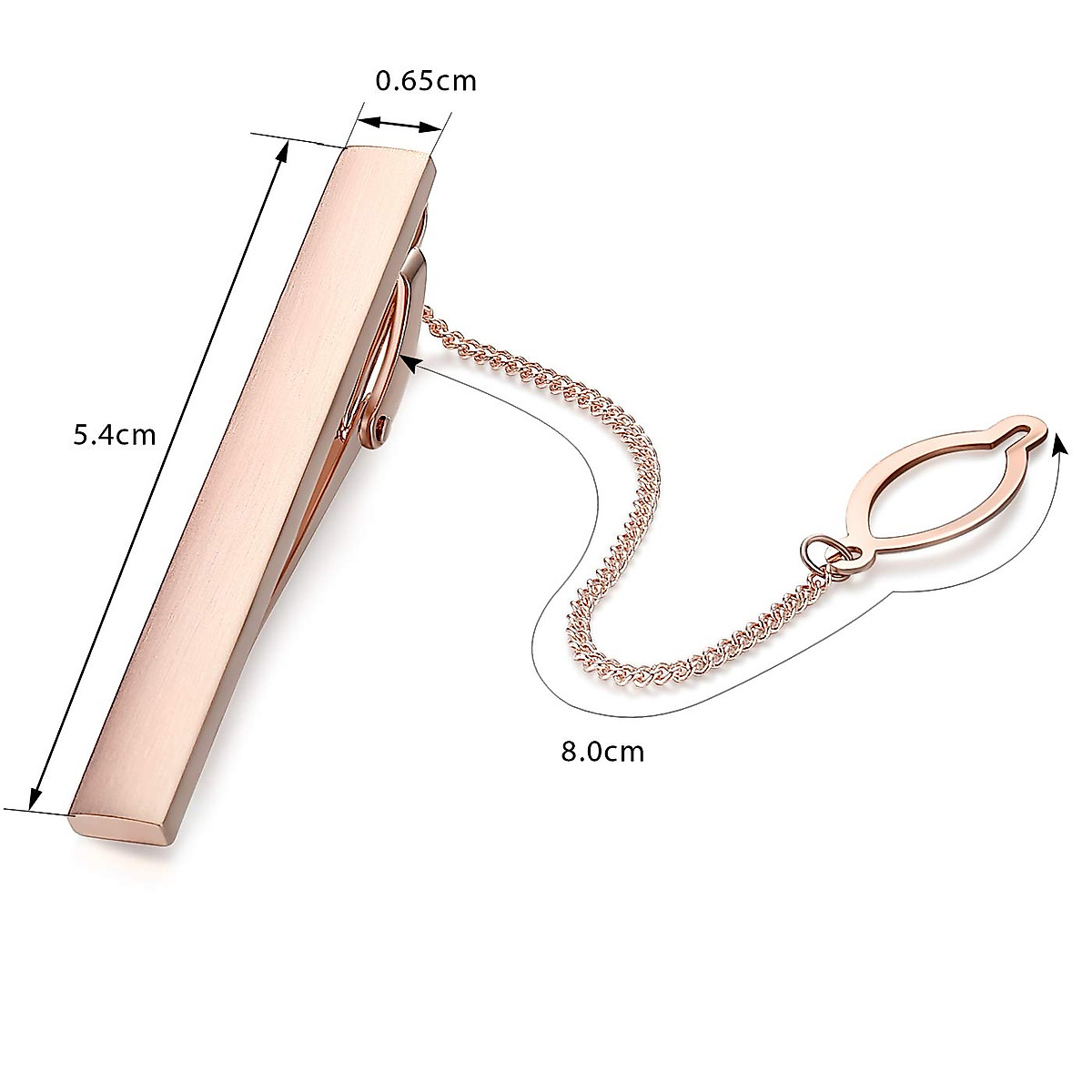 HONEY BEAR Mens Tie Clip with Chain for Normal Size Tie Gift 5cm (Rose Gold)
