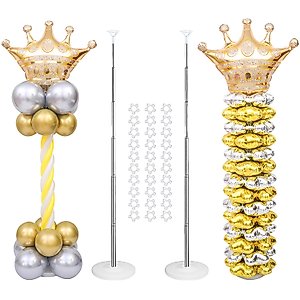 Metal Balloon Column Stand Kit Set of 2, 80 Inch Height Adjustable Balloon Tower Holder for Birthday, Wedding, Baby Shower, Graduation Party Decoration (2 sets)