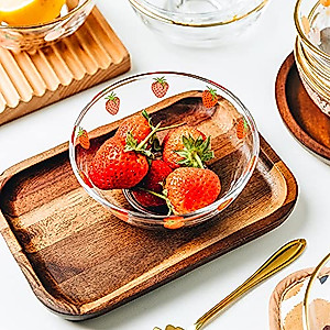 Sizikato 2pcs Clear Glass Fruit Bowl, 6 Oz Snack Bowl, Dessert Bowl, Cute Strawberry Pattern
