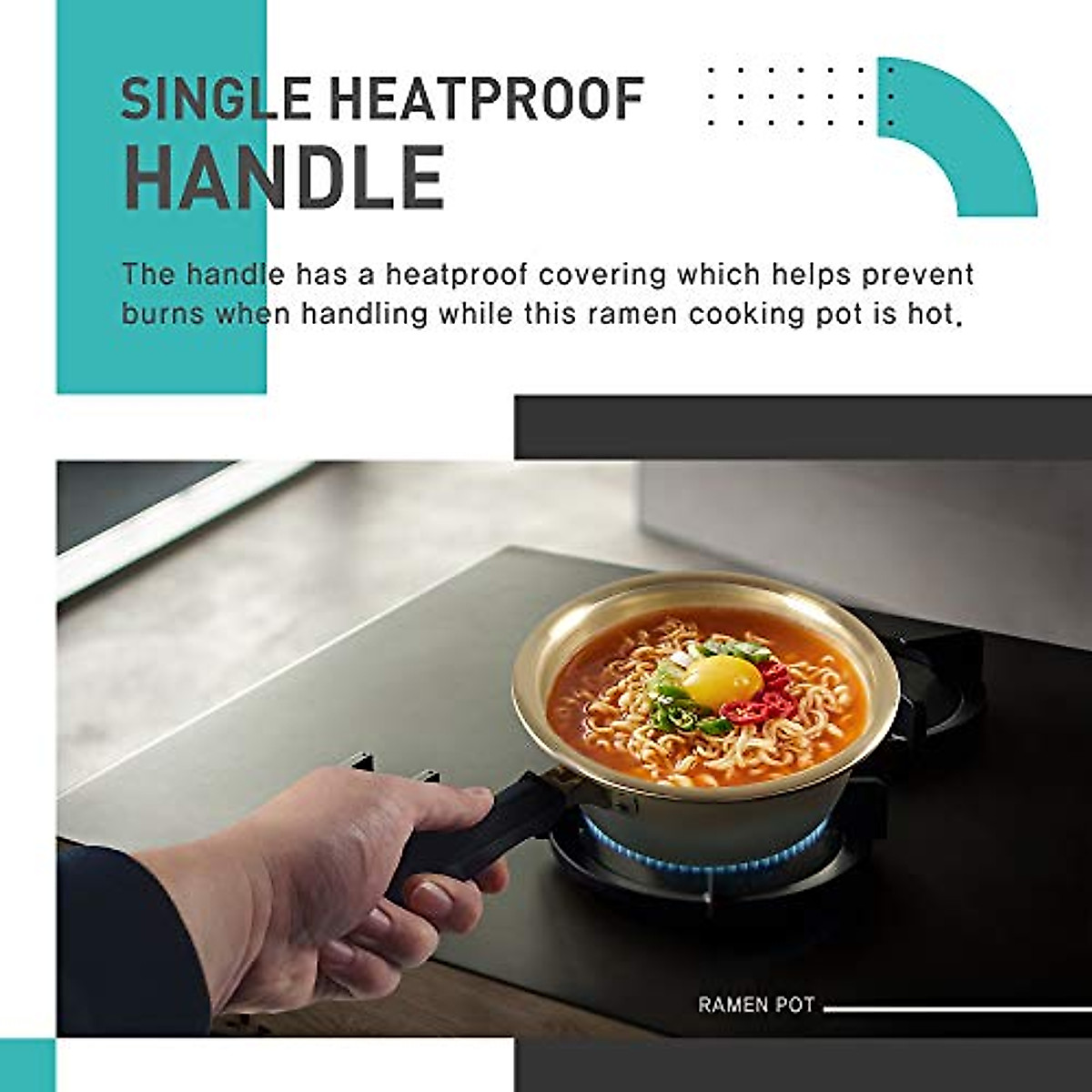 Korean Food Ramen Noodle Pot - Ramyun Cooker for Cooking, Soup, Curry, Pasta, Stew and More with Heatproof Single Handle, Lid - 1 Pack, 6.3 Inches