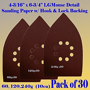 30 Assorted (60/120/240 Grits) Large Mouse Detail Sander Sandpaper Sanding Paper Hook & Loop Assorted 60 80 120 180 240 320 Grits for Black and Decker Mega Mouse Cyclon Sandstorm Craftsman