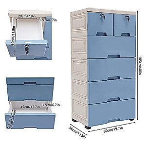 WDZCZDoo Plastic Drawers Dresser, Storage Cabinet with 6 Drawers, Closet Drawers Tall Dresser Organizer, Vertical Clothes Storage Tower for Clothes, Toys, Playroom, Bedroom Furniture (Blue)