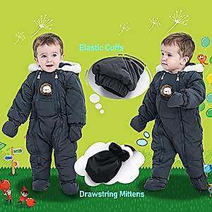 Newest Baby Windproof Snowsuit Animal Pattern Breathable Romper Ear Fleece Hoodie Footie for 18-24M Gray(F1)