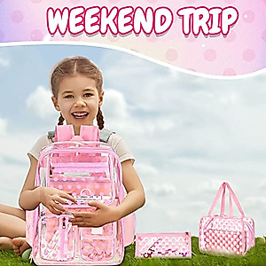 Silkfly 3 Pcs Clear Backpack Transparent School Backpacks PVC Clear Bookbag with Lunch Bag Pencil Case for Stadium, School (Pink, Polka Dot)
