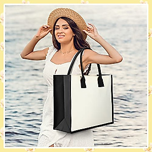 Reginary 6 Pcs Bridesmaid Bags Bulk Initial Canvas Tote Bags with Handles Personalized Beach Canvas Bag for Wedding Mother Teacher Bride Friend College DIY (Black Edge)