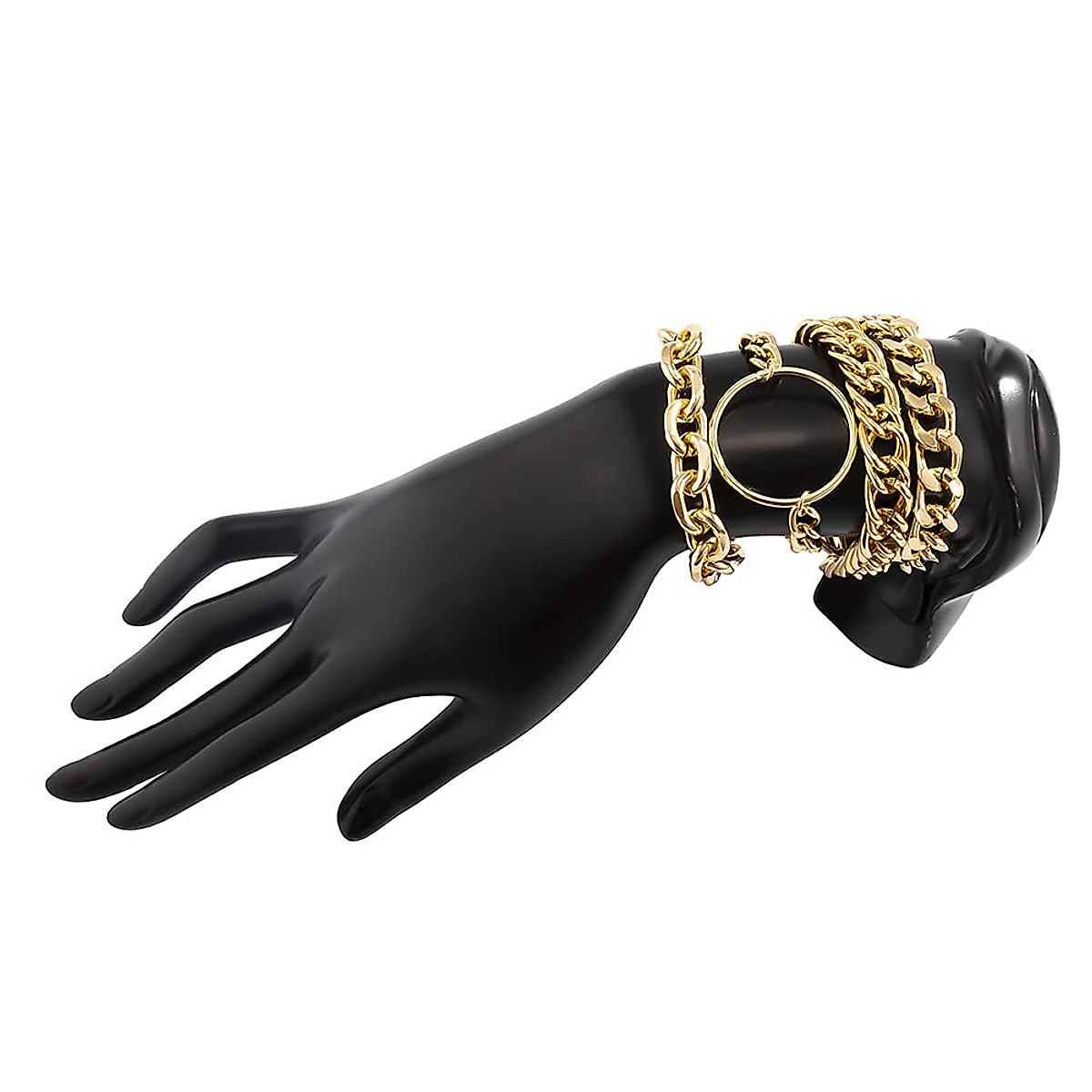 JWICOS Gold Chunky Chain Bracelet for Women Charm Boho Bracelet for Women Flat Cable Chunky Chain Bangle with Circle Set of 4 (Gold)