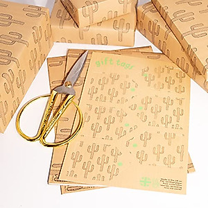 CENTRAL 23 - Birthday Wrapping Paper - 6 Sheets of Kraft Wrapping Paper - Cute Cactus Design - For Him Her - Unisex - Brown Black - Recyclable
