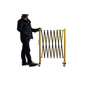 Trafford Industrial Expandable Metal Barricade, 11 Feet, Yellow and Black, Mobile Safety Barrier Gate, Retractable Traffic Fence