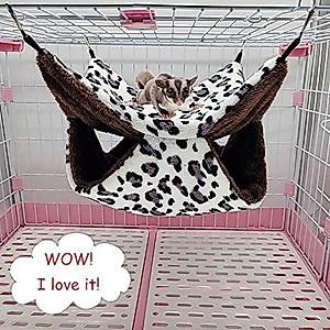 ELEpure Small Animal Pet Hanging Hammock for Cage, Leopard Print Double Bunkbed Hammock for Ferret Hamster Parrot Guinea Pig Chinchilla Flying Squirrel Sleeping Playing (S: 7.9x7.9/20x20cm, Grey)