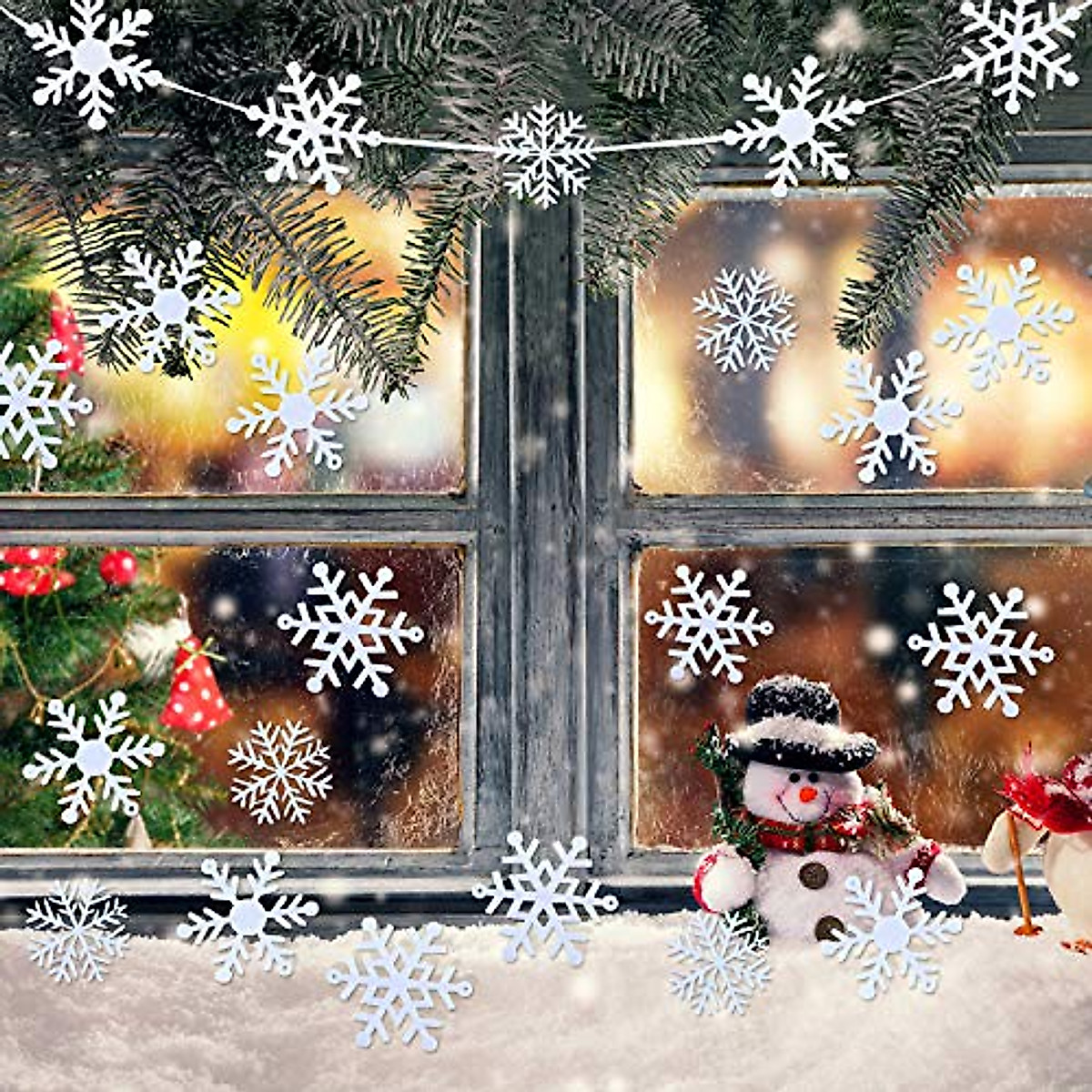 120 Pieces 10 Sets Snowflake Hanging Garland White Snowflakes Decorations Winter Frozen Birthday Party Supplies Decorations